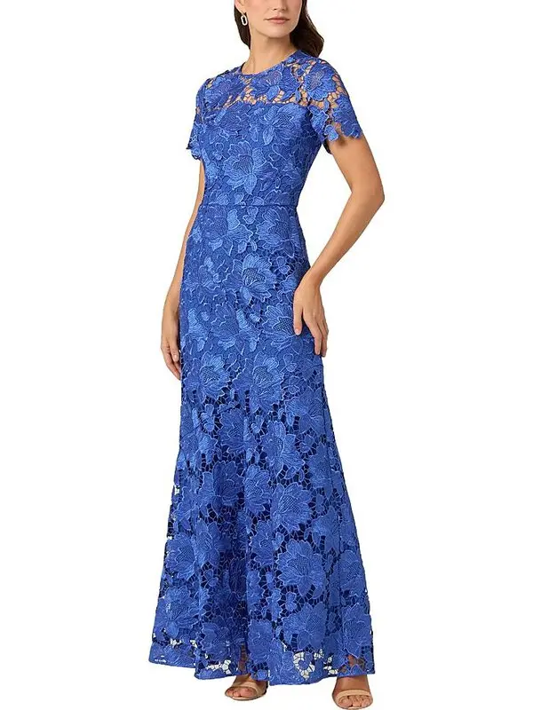 Shoshanna Floral Lace Elie Dress - Sapphire