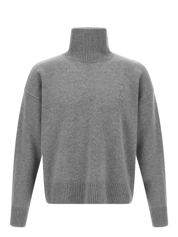 Ami Puff Logo High Neck Sweater - Gray