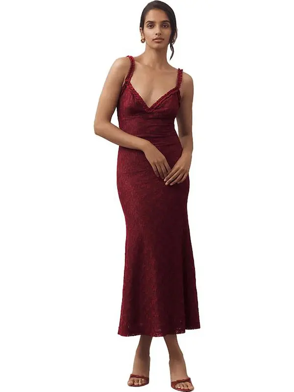 Bardot Alegra Sleeveless V-neck Stretch Lace Midi Dress - Burgundy