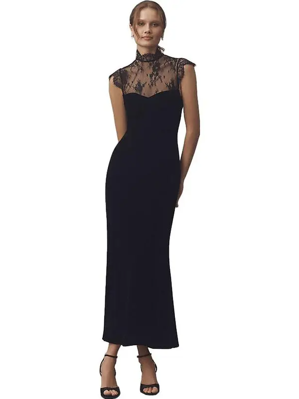 Bhldn Lace Stretch Velvet Maxi Dress - Black