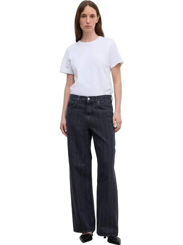 HOUSE OF DAGMAR Pinstripe Denim Wide Leg Jeans - Black White