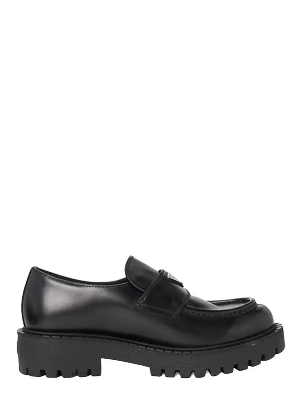 Prada Lug Sole Brushed Leather Loafer - Black
