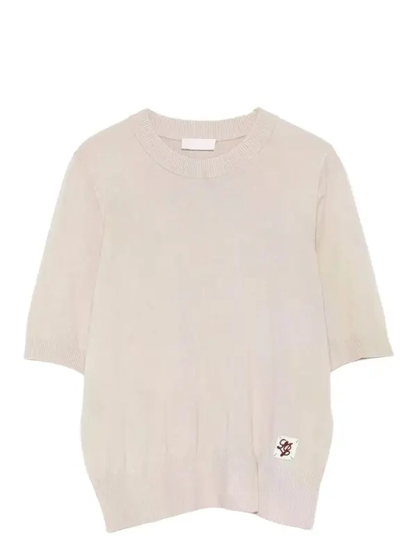 Liu Jo Short-sleeve Sweater With Logo Patch - Neutrals