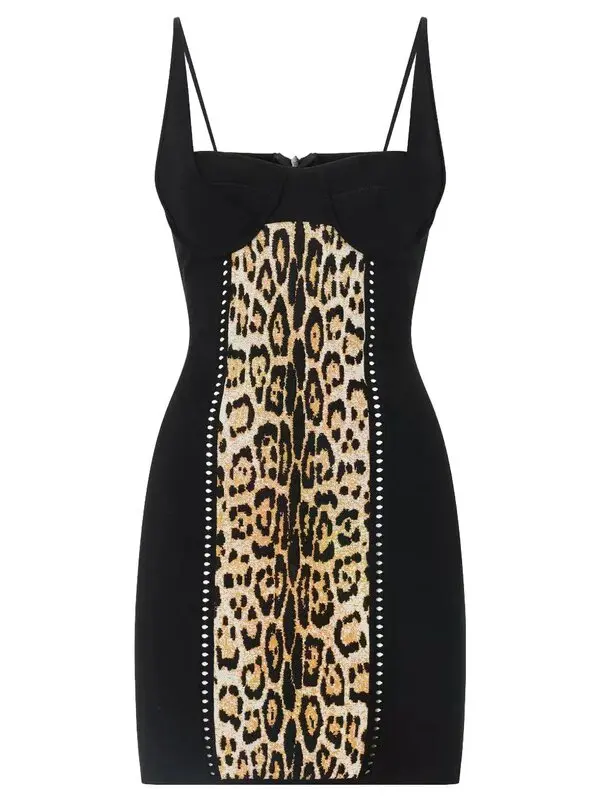 Roberto Cavalli Jaguar-print Panelled Mini Dress - Brown