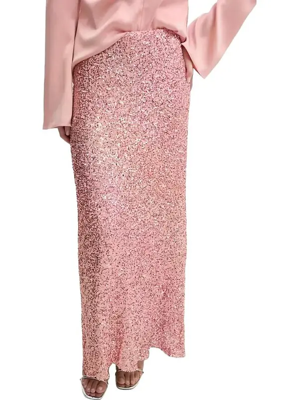 NEVER FULLY DRESSED Sequin Embellished Maxi Skirt - Pink