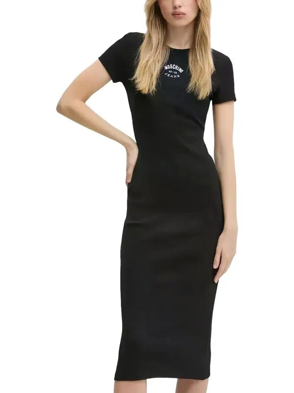 Moschino Ribbed Midi Dress With Logo - Black
