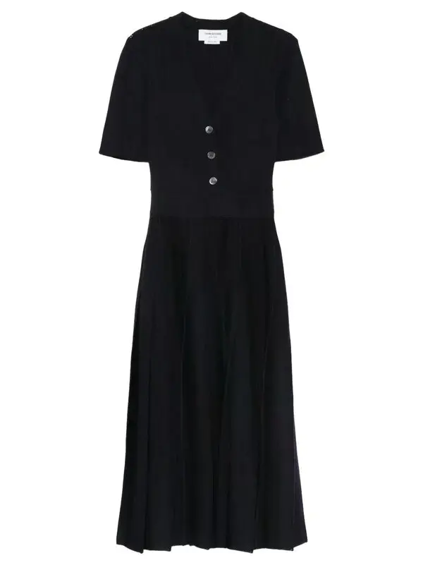 Thom Browne Button-pleated Maxi Dress - Blue