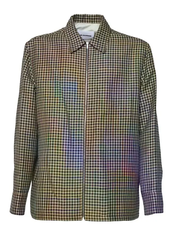 JIL SANDER Gingham-pattern Zip-up Shirt - Brown
