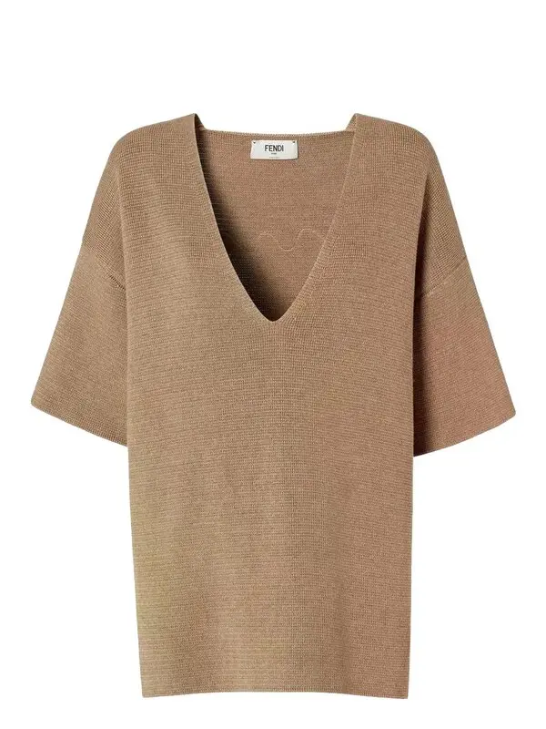 Fendi Embroidered V-neck Top - Brown