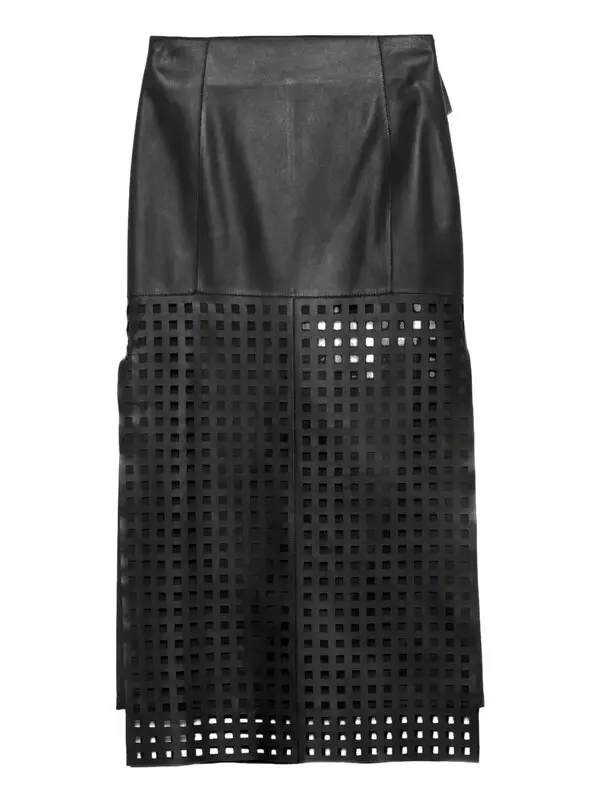 Emporio Armani Darted-seams Leather Cut-out Skirt - Black