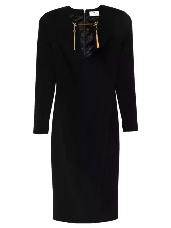 Elisabetta Franchi Tassel-embellished Long-sleeved Day Dress - Black