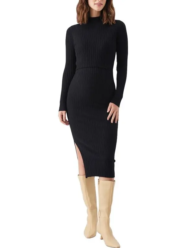 RIPE MATERNITY Nella Rib Knit Nursing Dress - Black