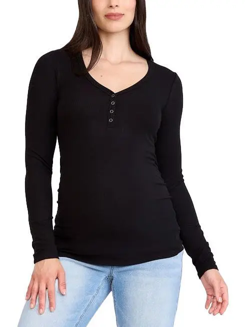 Motherhood Maternity V-neck Long Sleeve Henley Tee - Black