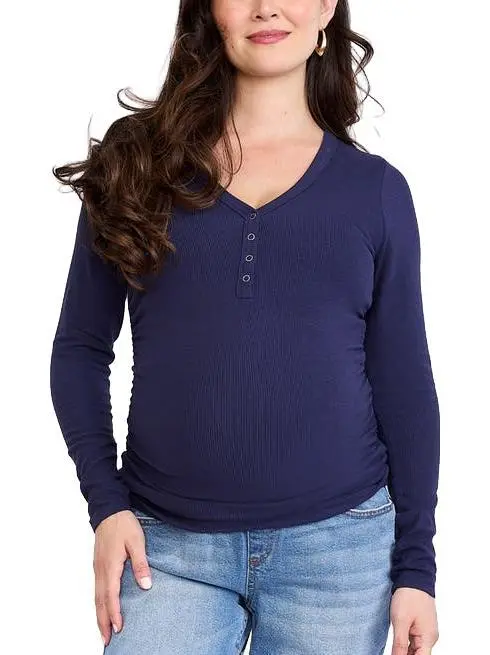 Motherhood Maternity V-neck Long Sleeve Henley Tee - Peacoat