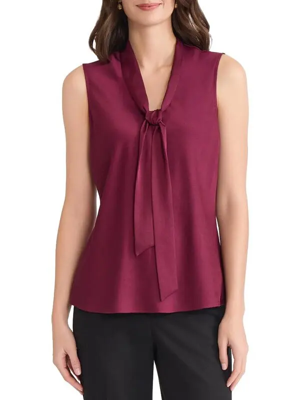 KASPER Bow Detail Sleeveless Satin Top - Shiraz