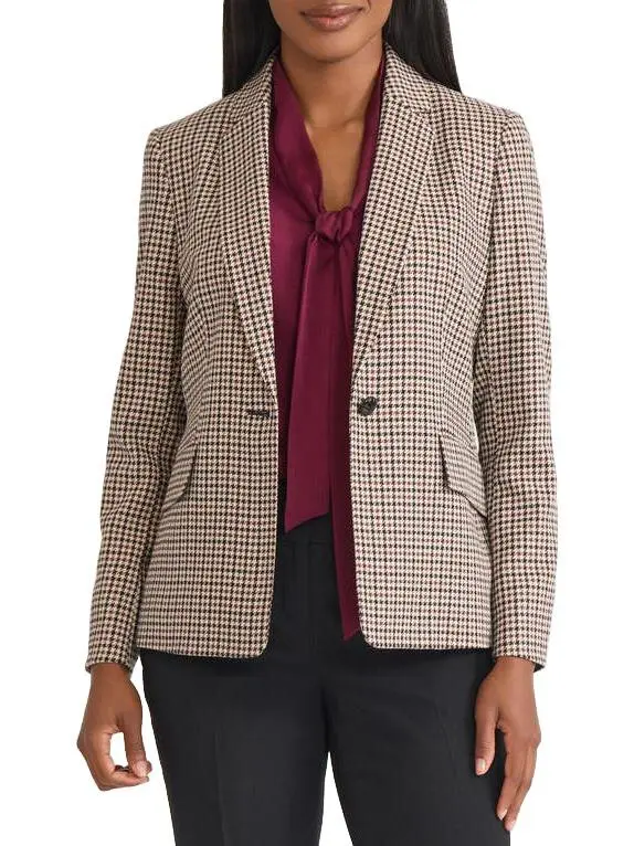 KASPER Houndstooth One-button Blazer - Toffee Multi