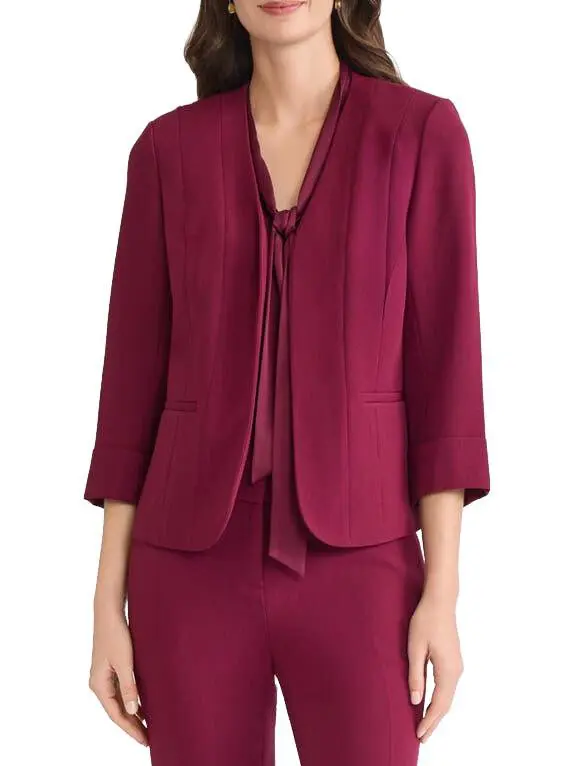 KASPER Three-quarter Sleeve Open Front Blazer - Shiraz