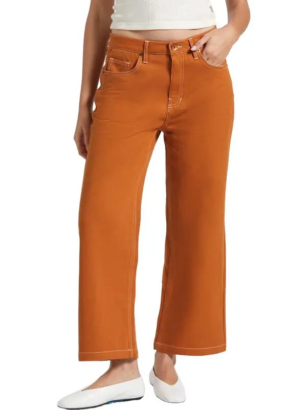 Brixton Margo Textured Cotton Crop Straight Leg Pants - Rustic Caramel