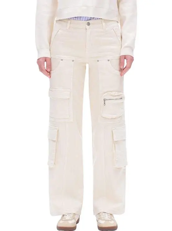 BAYEAS Paneled Wide Leg Cargo Jeans - Off White