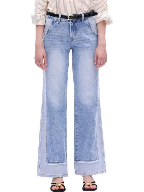 BAYEAS Paneled Mid-rise Wide Leg Carpenter Jeans - Light Blue