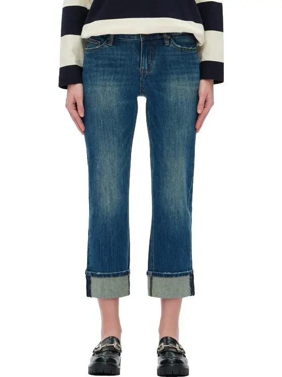 BAYEAS Cuffed Low-rise Straight Leg Jeans - Retro Dark Blue