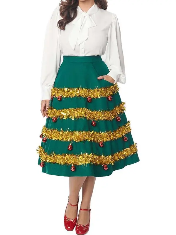 Unique Vintage High Waist Swing Skirt - Greenn & Gold
