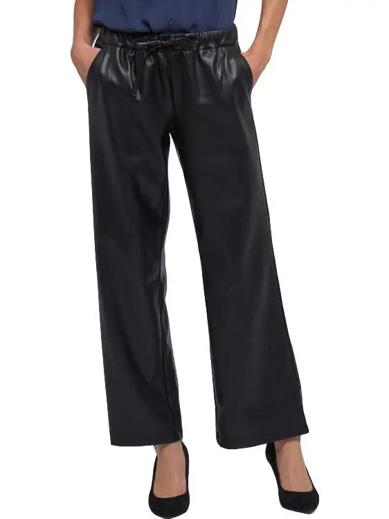 NYDJ Wide Leg Faux Leather Trousers - Black