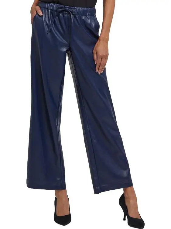 NYDJ Wide Leg Faux Leather Trousers - Dark Sapphire