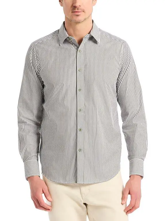 Robert Graham Greenwich Pinstripe Stretch Cotton Button-up Shirt - Olive
