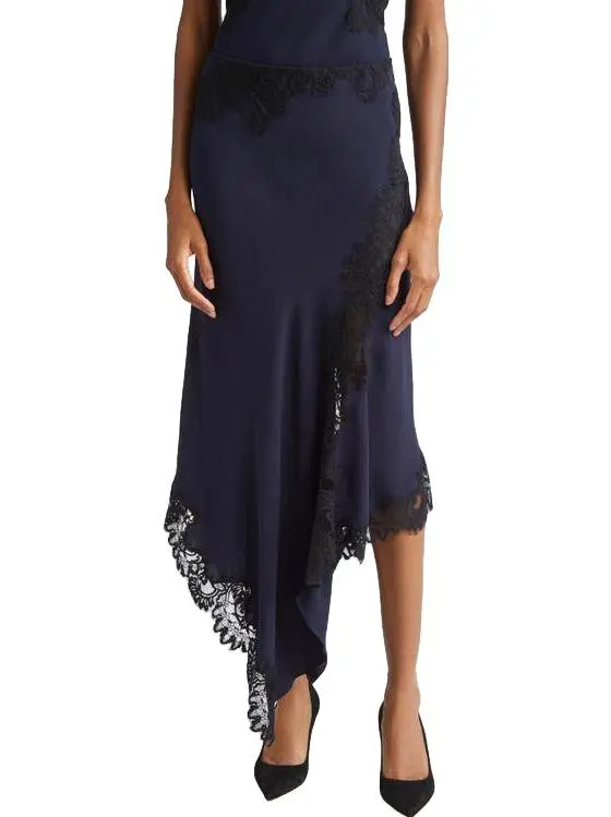 Veronica Beard Hartley Lace Trim Slip Skirt - Navy