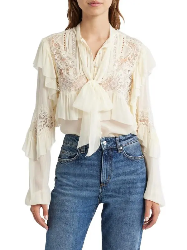 LoveShackFancy Farah Ruffle Detail Button-up Shirt - Ivory