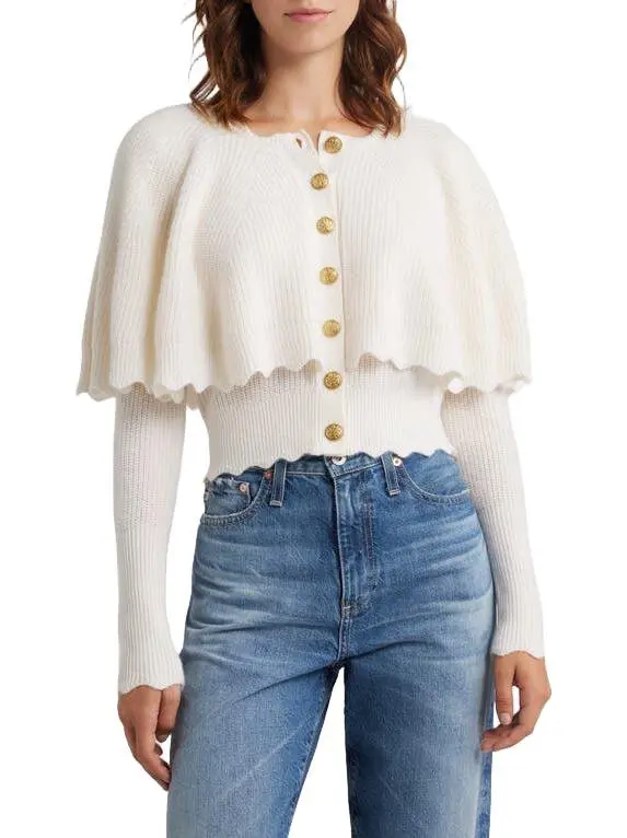 LoveShackFancy Daelyn Capelet Cashmere & Wool Cardigan - Champagne