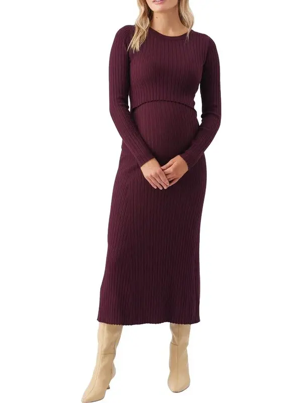 RIPE MATERNITY Eden Knit Nursing Maxi Dress - Maroon