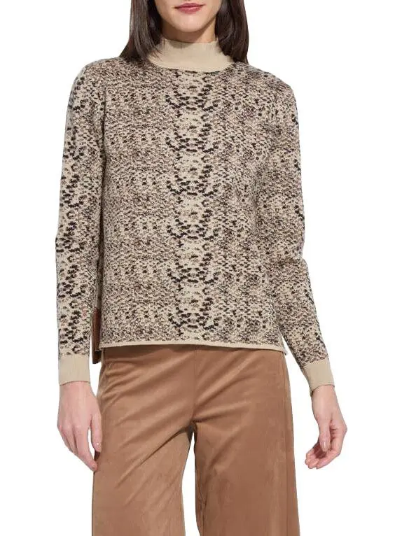 Lyssé Declan Mock Neck Jacquard Sweater - Lux Camel Snake Jacquard
