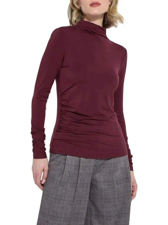 Lyssé Ruched Funnel Neck Top - Dark Plum