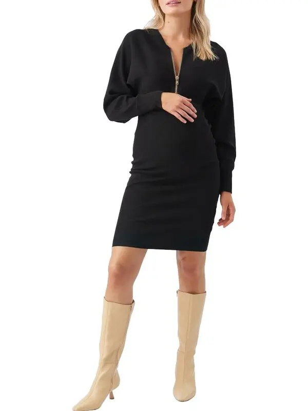 RIPE MATERNITY Zip Knit Nursing Knee-length Dress - Black