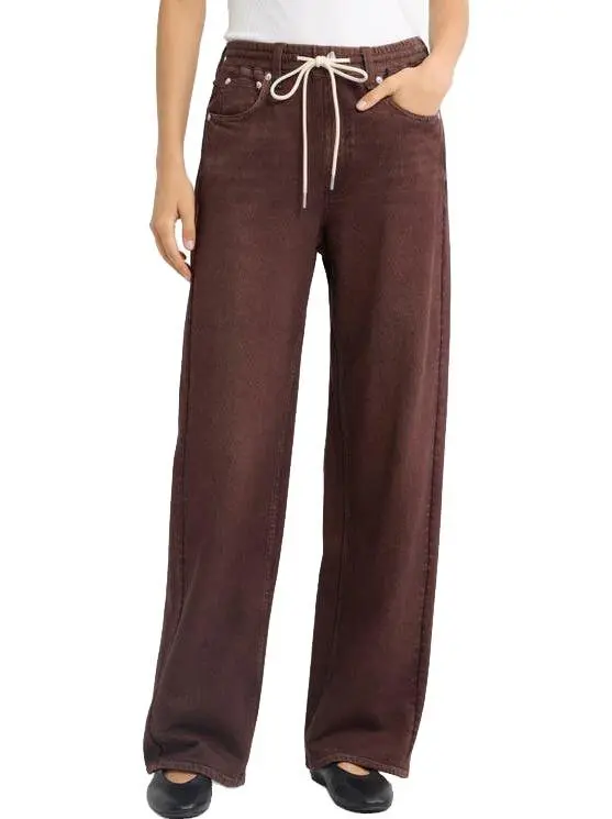 Rag & Bone Rb Miramar Pull-on Wide Leg Cotton Terry Sweatpant Jeans - Chocolate