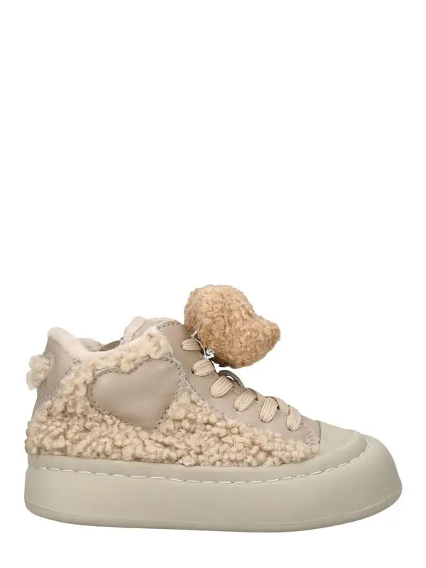 Monnalisa Faux Shearling High-top Sneakers - Beige