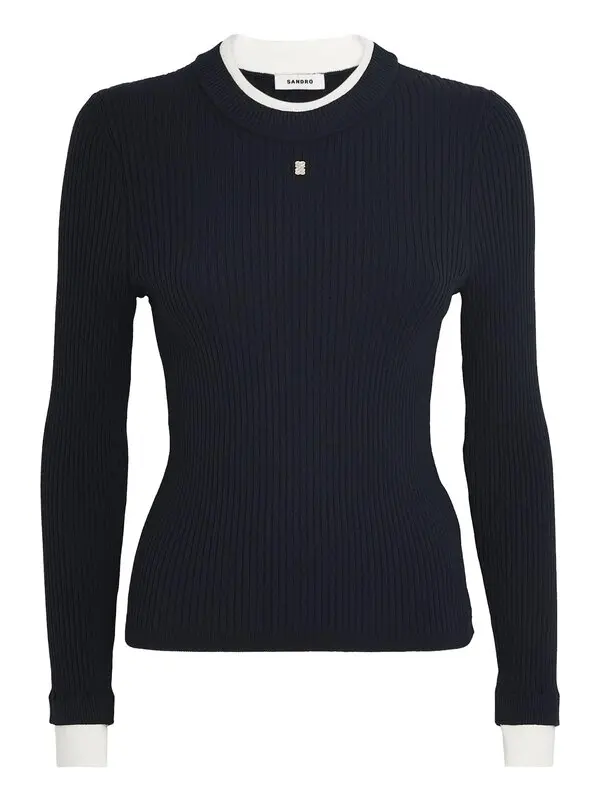 Sandro Cropped-sleeve Logo Sweater - Blue