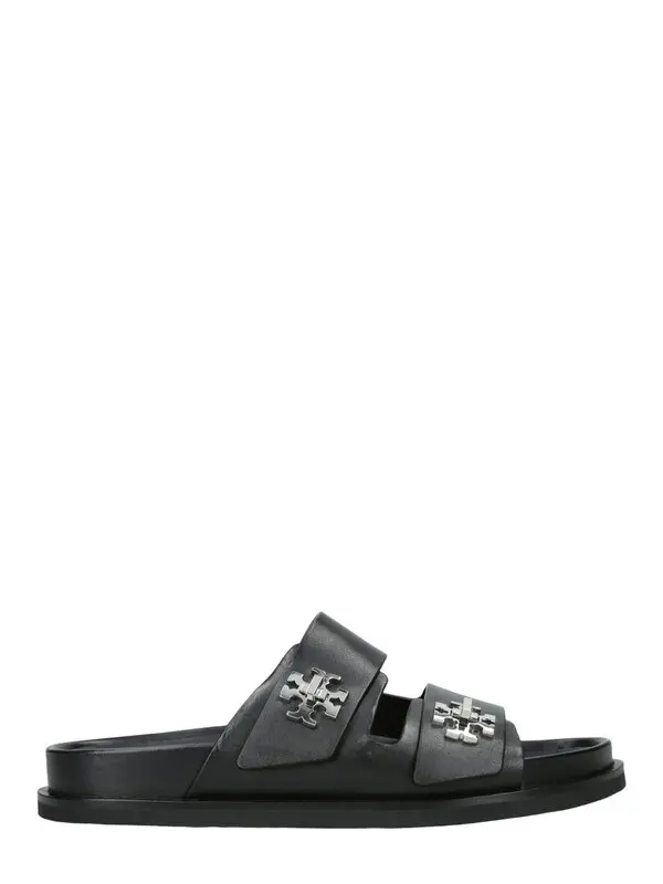 Tory Burch Leather Turnlock Slides - Black