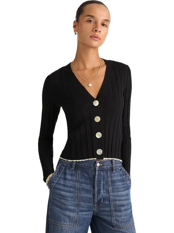 Madewell Tipped Ribbed V-neck Cardigan - Navy Combo