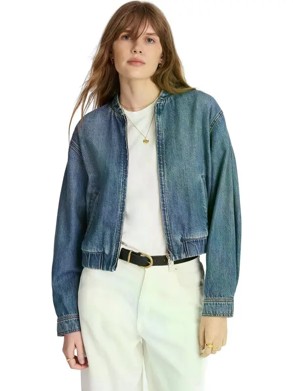 Madewell Zip-up Bomber Jacket In Airy Denim - Mosby Wash