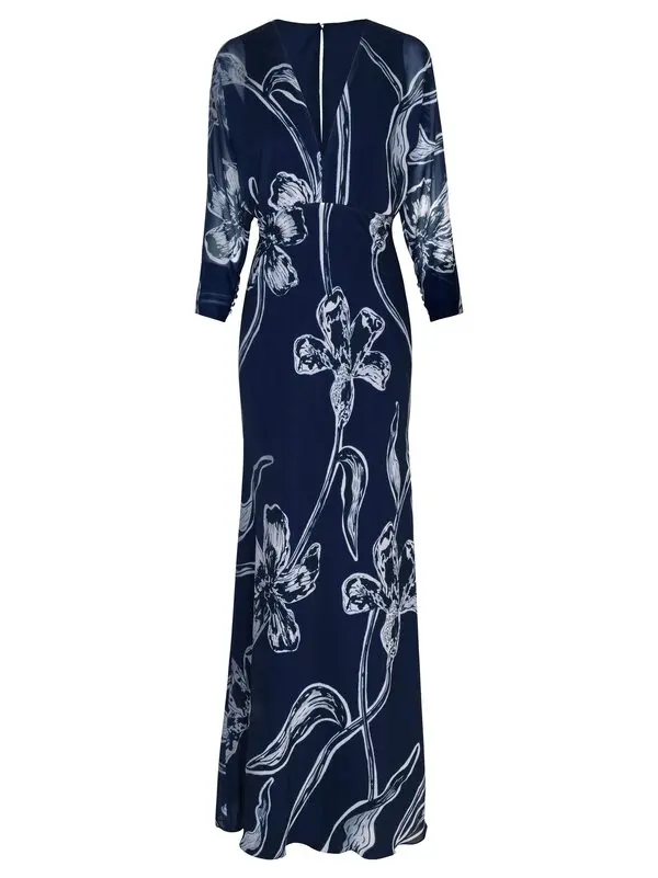 ANDRES OTALORA Gestos Lily-print Chiffon Maxi Dress - Navy