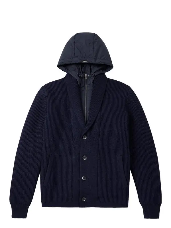 Herno Layered Wool And Stretch-nylon Hooded Jacket - Blue