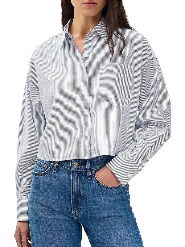 Rag & Bone Marin Cropped Stripe Shirt - White Stripe