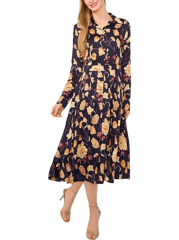 Ted Baker London Floral Print Pleated Skirt Dress - Baritone Blue