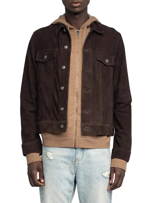 Zadig&Voltaire Bases Light Suede Trucker Jacket - Dark Chocolate