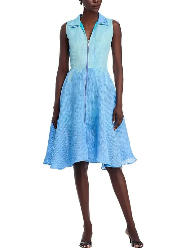 KAHINDO Double Layer Threaded Ombre Organza Dress - Blue