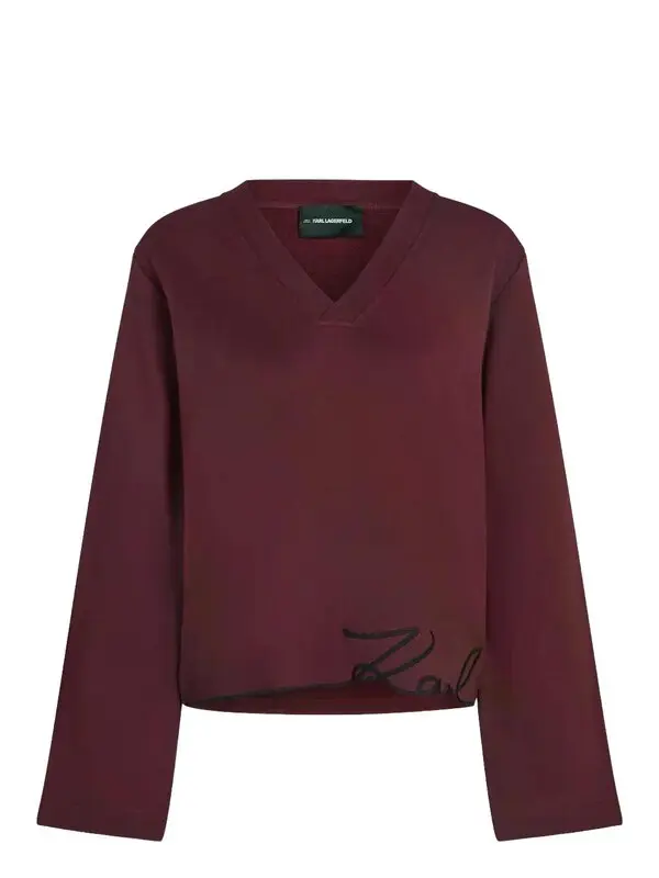 Karl Lagerfeld Signature-hem V-neck Sweater - Red