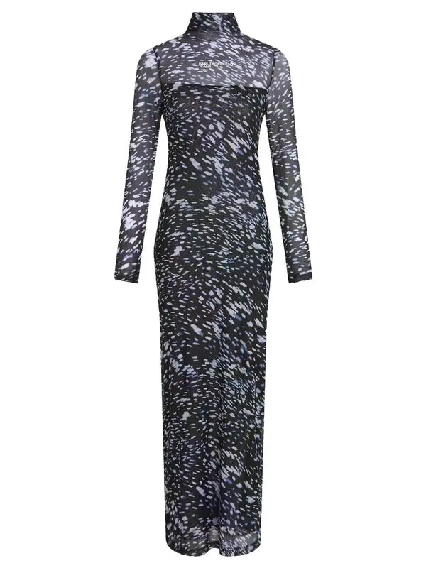 Karl Lagerfeld Mesh High-neck Maxi Dress - Blue